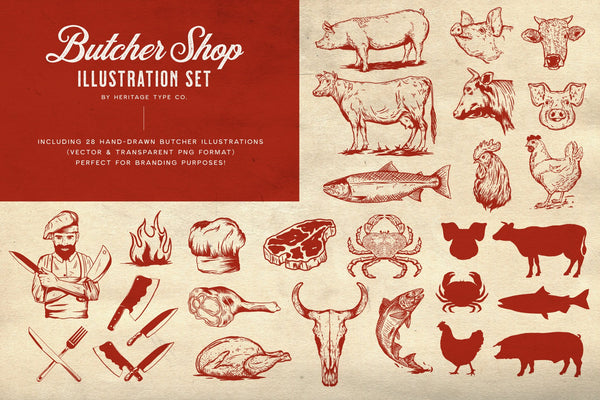 Butcher Shop - Vector Illustration Set